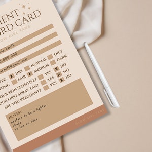 Spray Tanning Client Record Card 5x7 | Spray Tan Artist | Editable ...