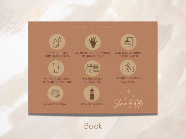 Spray Tan Artist Aftercare Card Editable Template Client - Etsy