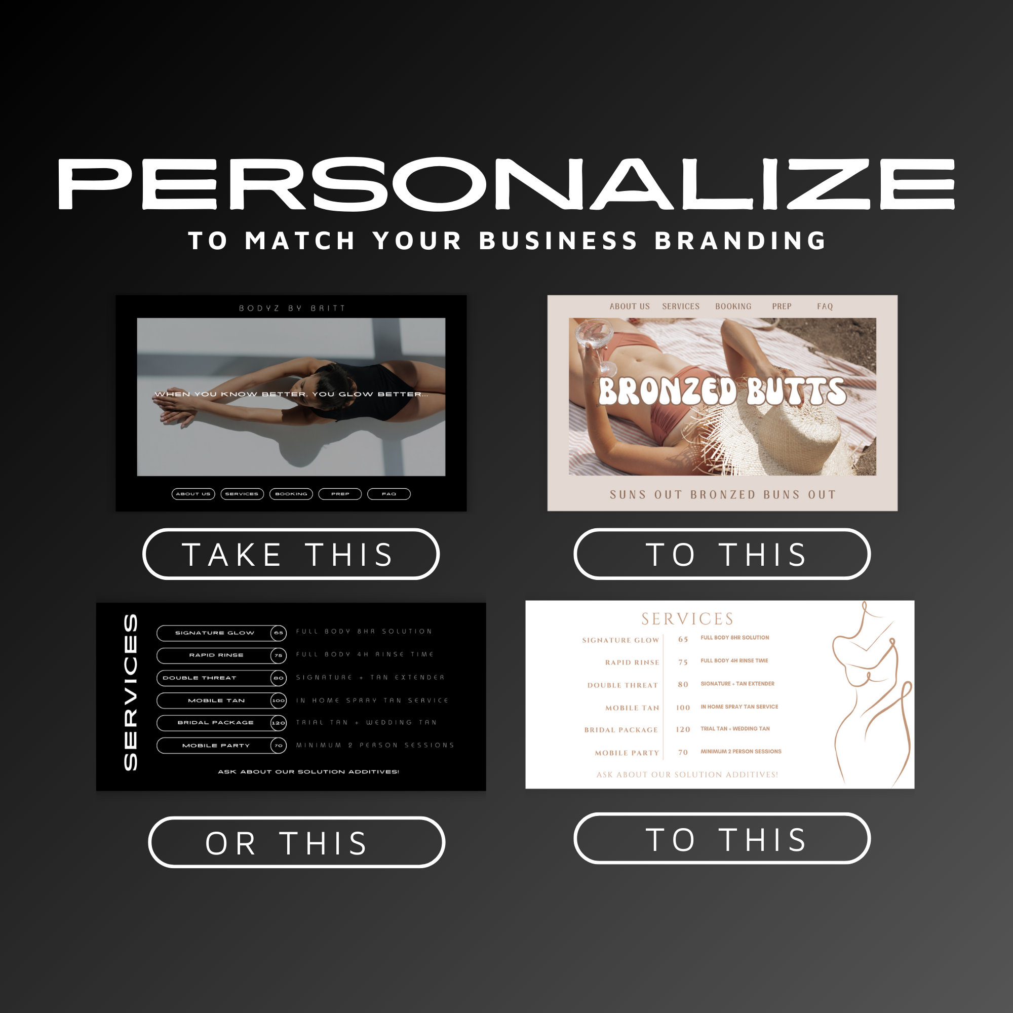 Spray Tan Business Canva Website | Editable Template | One Page Canva ...