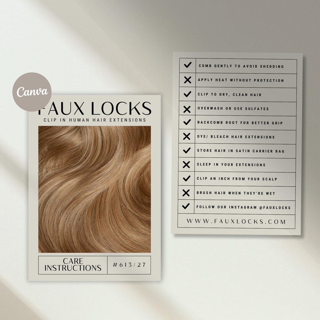 Clip-in Hair Extensions Care Card | Hair Extensions Aftercare Guide ...