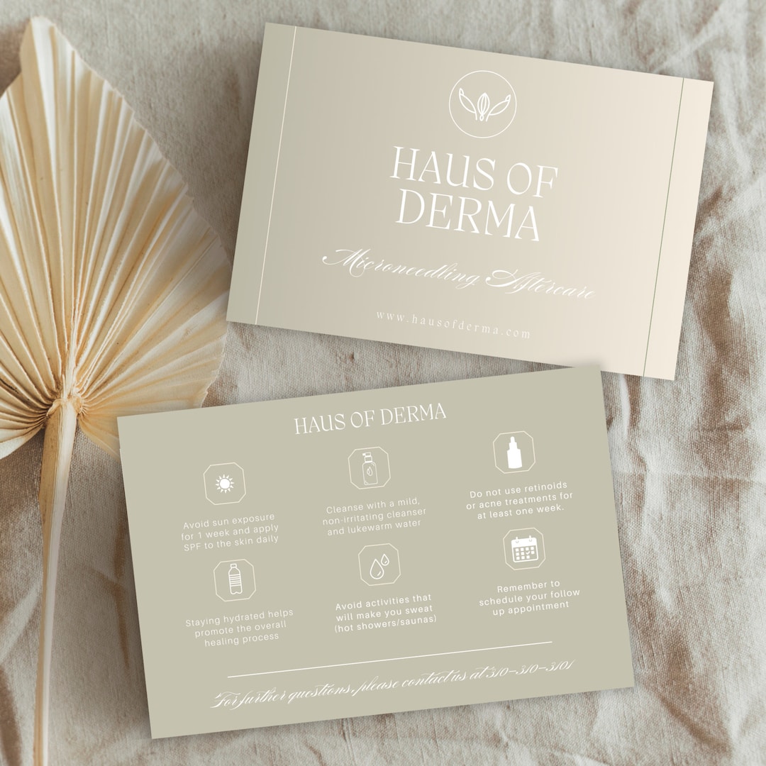 Microneedling Aftercare Card Esthetician Care Cards Facial Service ...