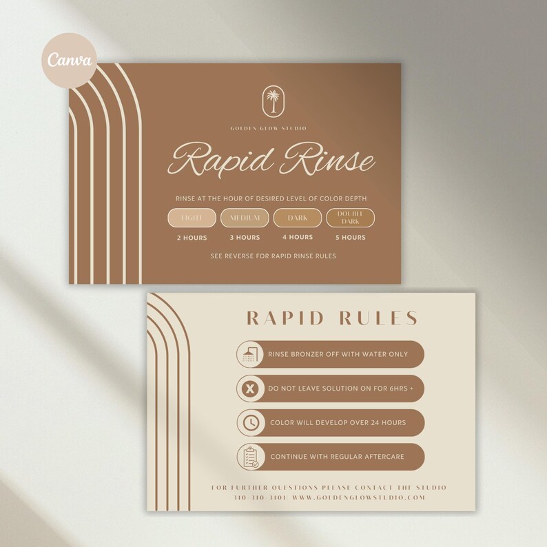 Rapid Rinse Spray Tan Aftercare Card | Express Spray Tan | Editable ...
