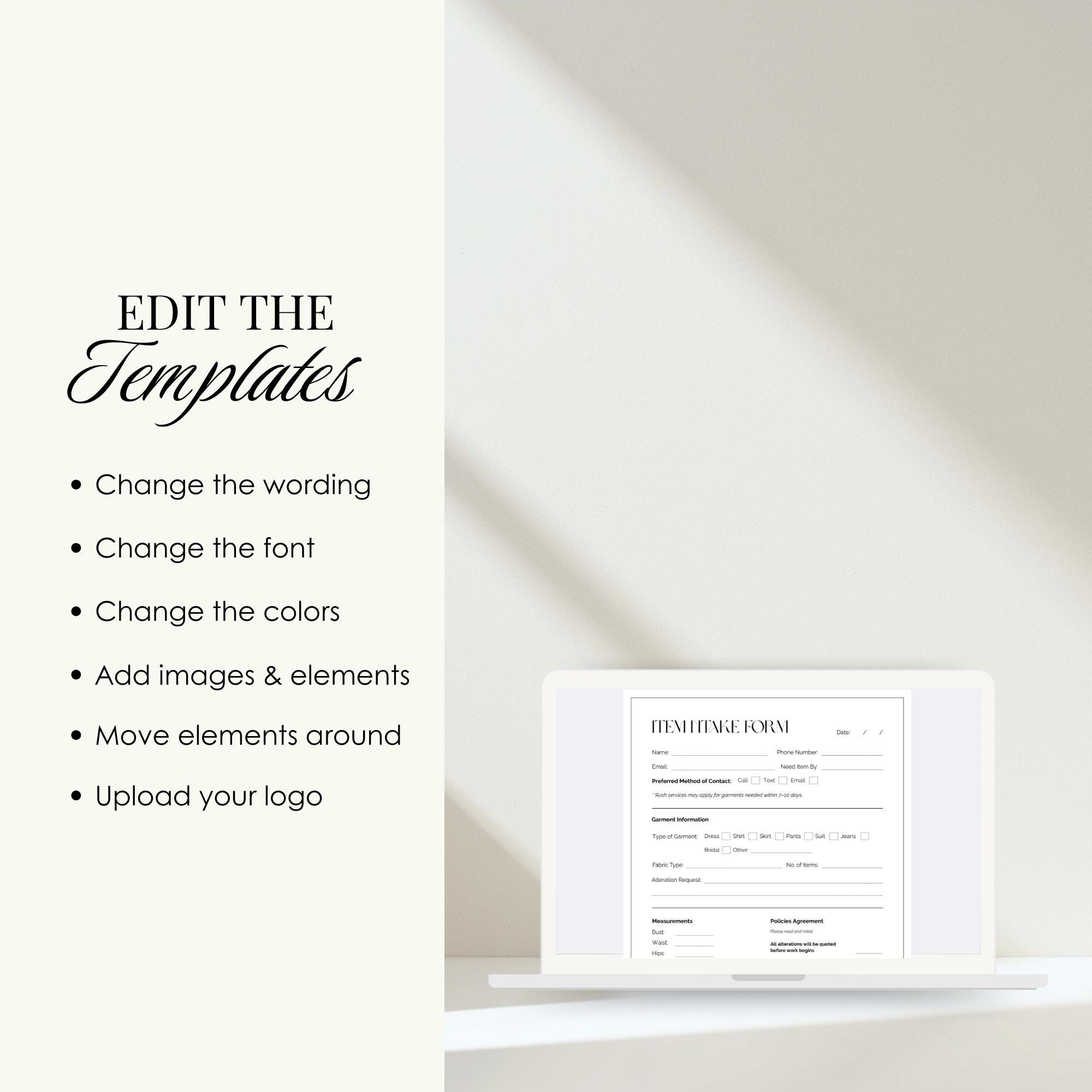 Seamstress Intake Form Template | Tailoring & Alterations Business ...