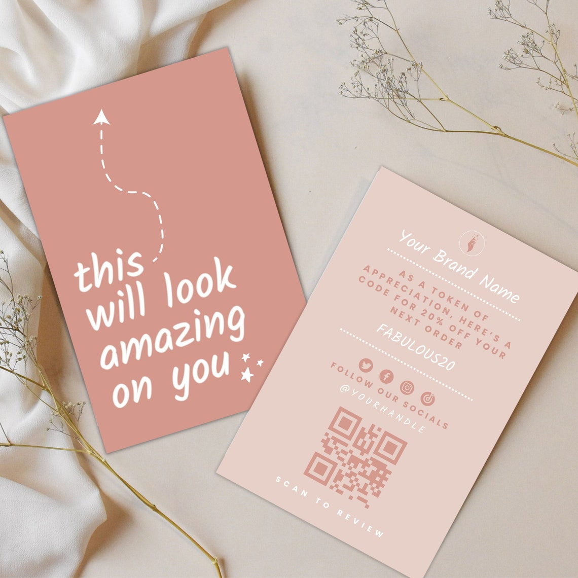 Pink Thank You Order Package Insert Design Editable Template Small ...