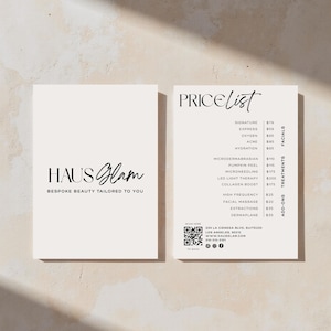 Esthetician Price List & Service Menu | Salon Pricing List | Editable ...