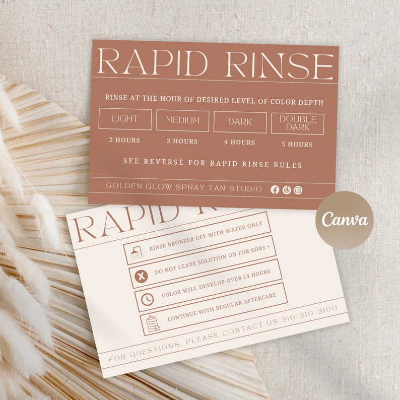 Rapid Rinse Spray Tan Aftercare Card Express Spray Tan Rack Card Client ...