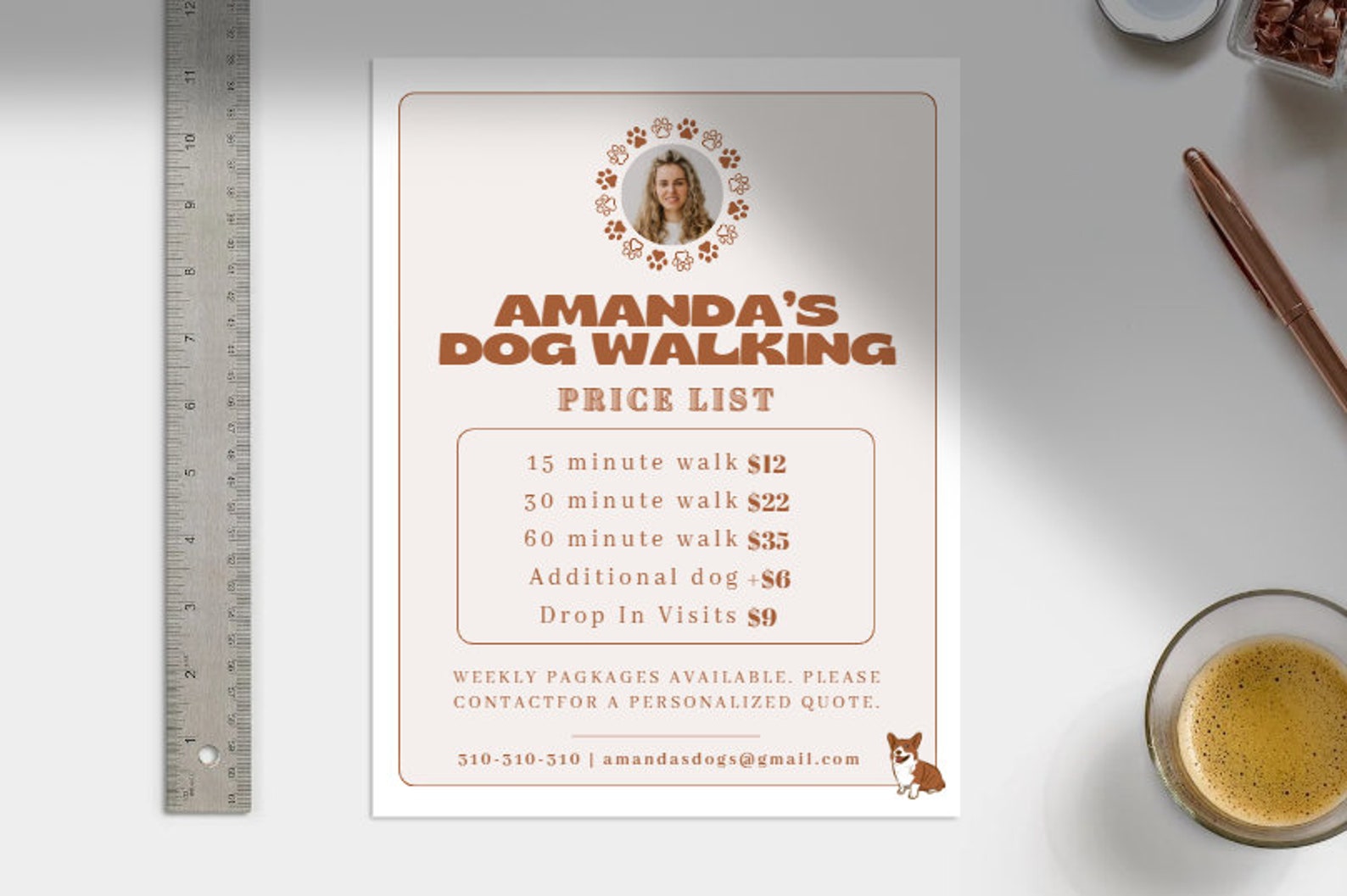 Dog Walking Business Flyer | Dog Walker Price List | Professional Pet ...