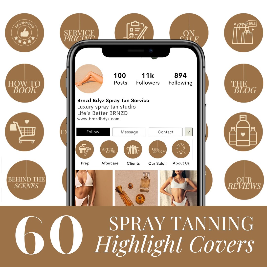 60 Spray Tan Instagram Highlight Covers | Brown & Beige | Editable ...