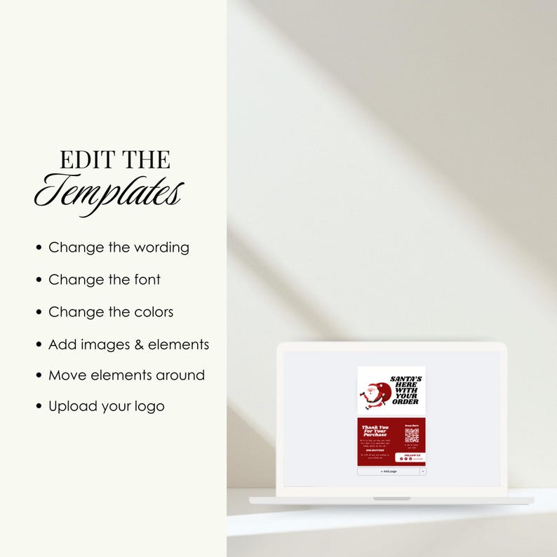 Christmas Thank You Order Card Template | Printable Package Inserts ...