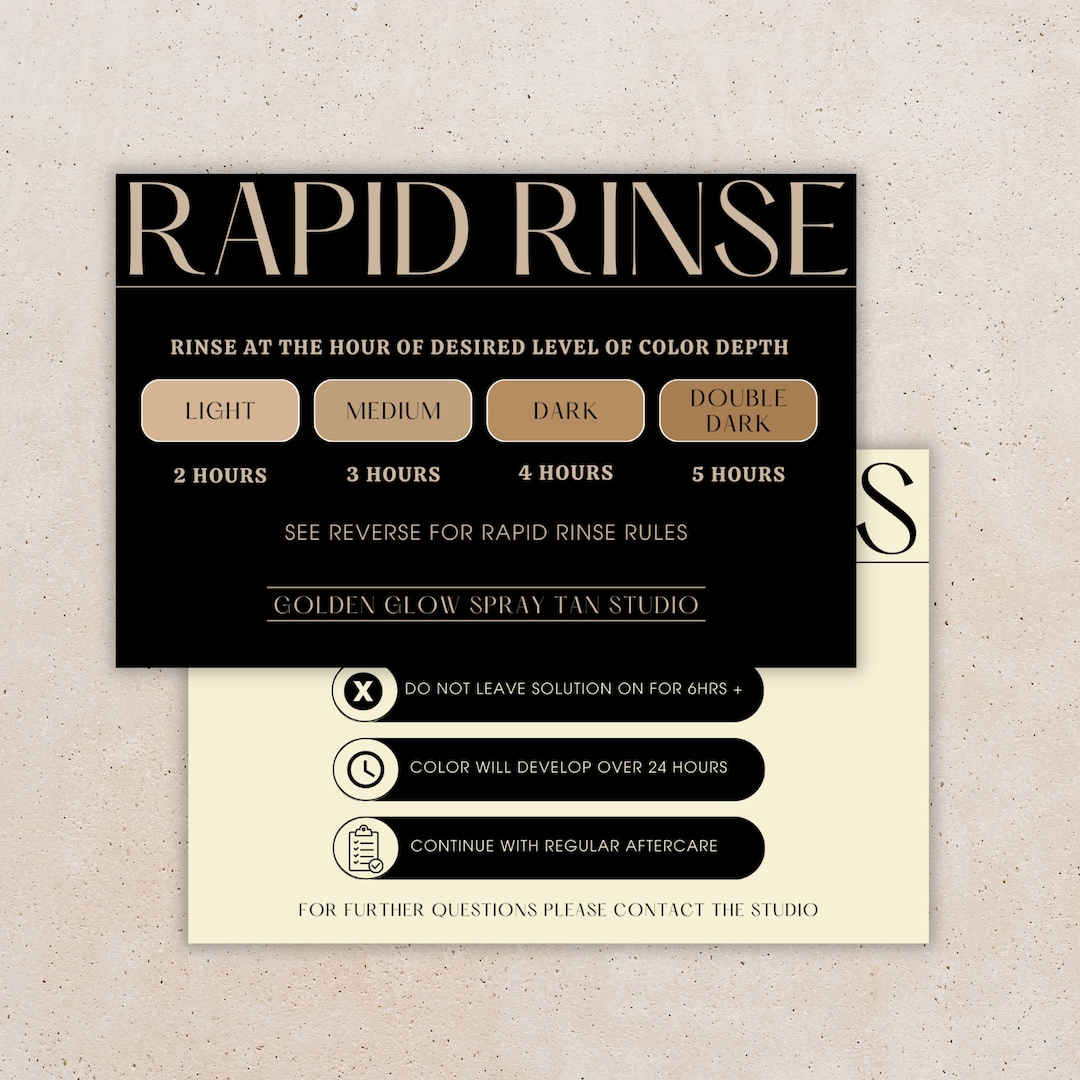 Rapid Rinse Spray Tan Aftercare Card Express Spray Tan Rack Card Client ...
