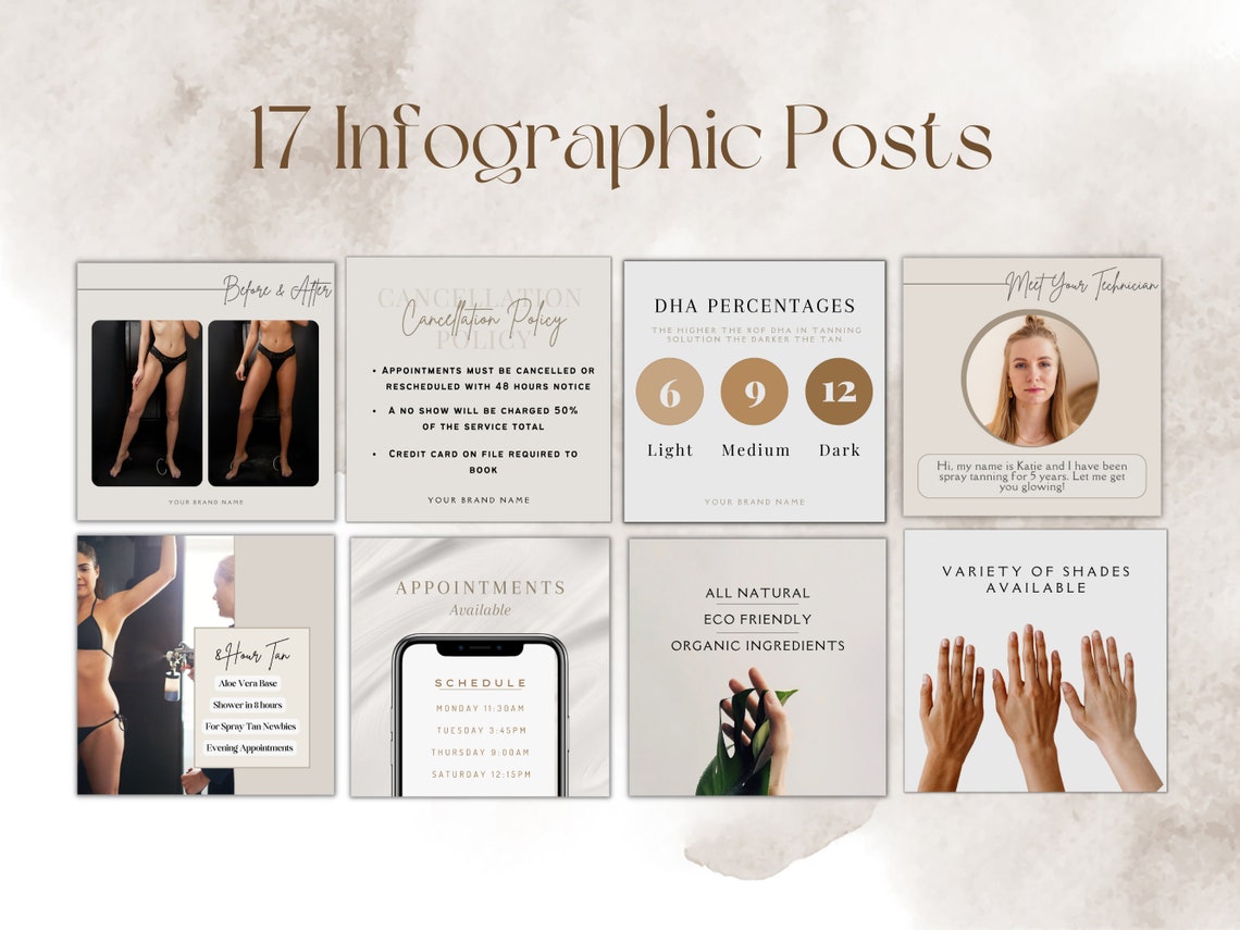 Editable Spray Tanning Social Media Templates Beauty Branding Instagram ...