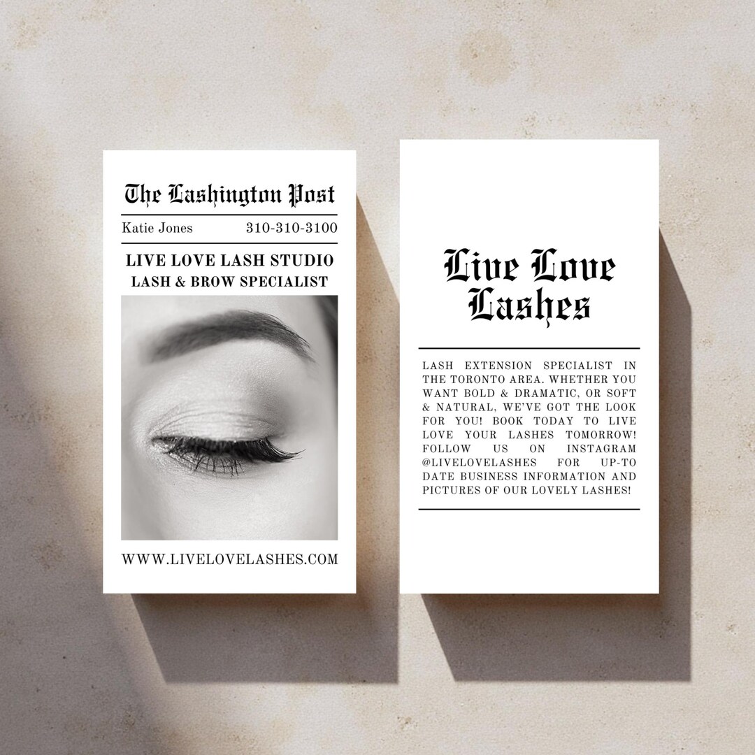 Lash Technician Business Card | Editable Template | Newspaper Print ...