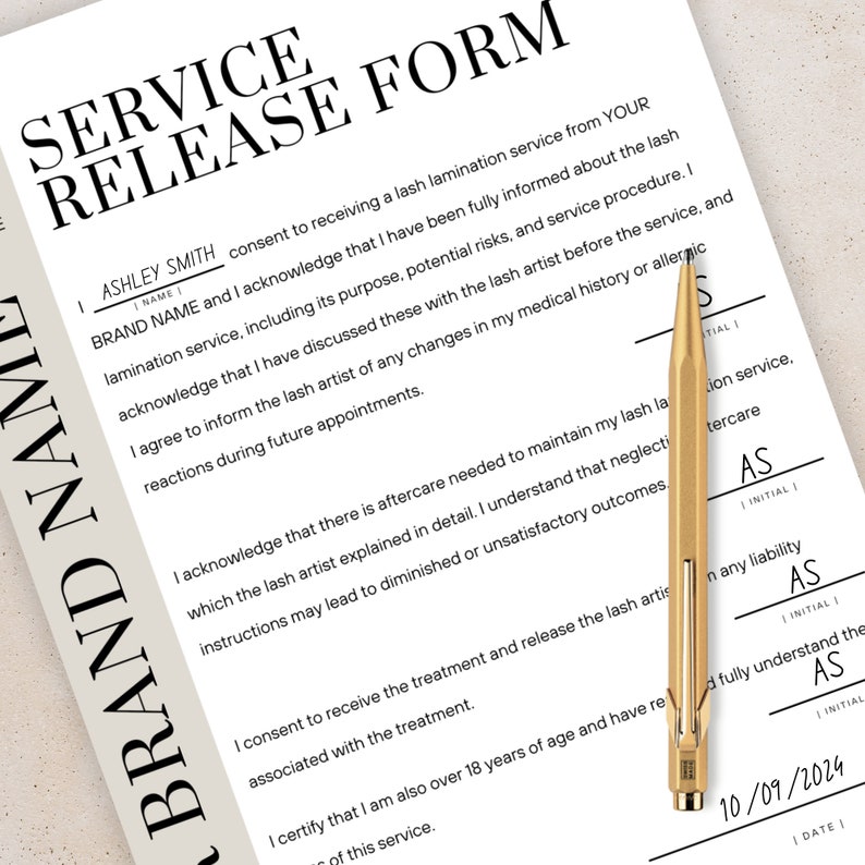 Lash Artist Client Consent Form | Photo Release and Service Release ...