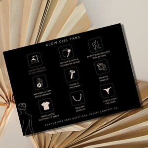 Spray Tan Artist Skin Prep Card Editable Template Client Care Cards Black & Beige Spray Tanning ...