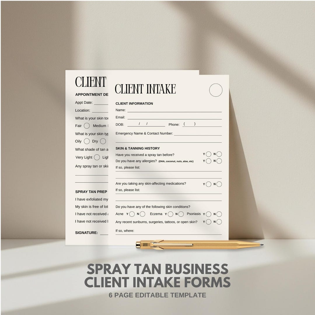 Spray Tan Business Client Intake Form Templates | Printable Beauty ...