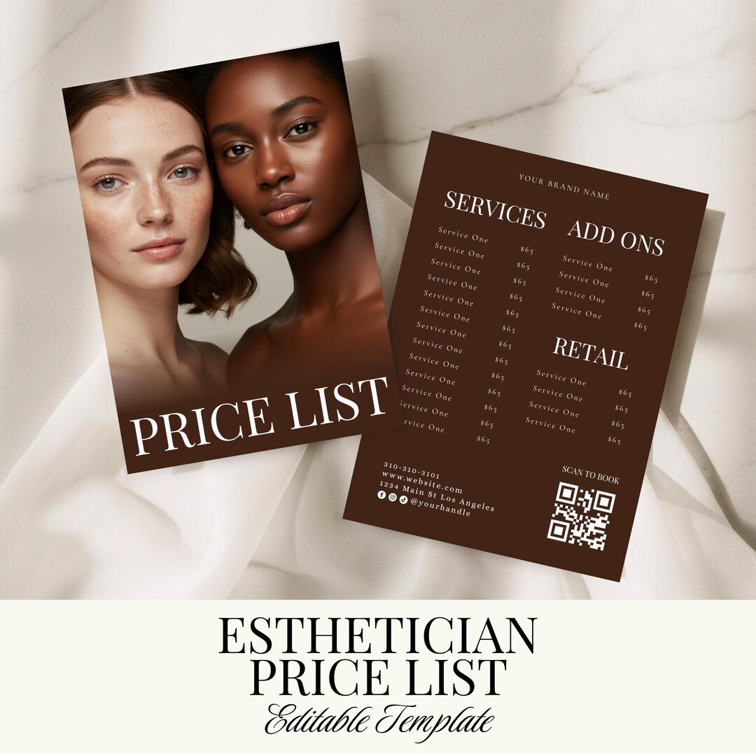 Esthetician Price List Template | Printable Beauty Business Service ...