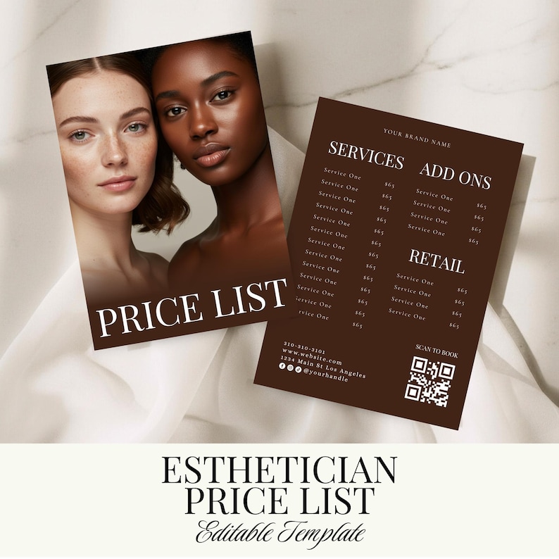 Esthetician Price List Template | Printable Beauty Business Service ...