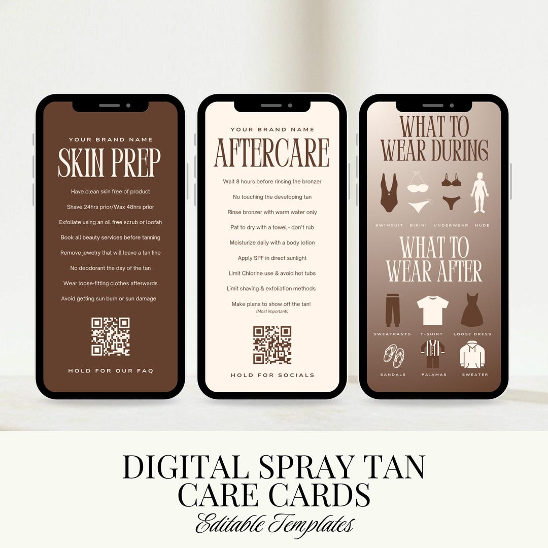 Digital Spray Tan Care Cards | Spray Tan Aftercare | Sunless Tanning ...