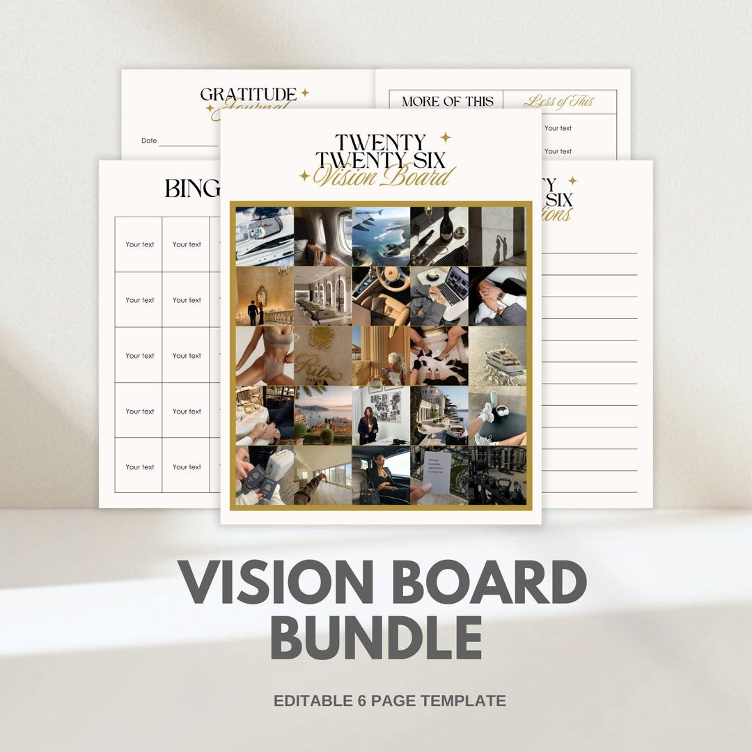 2026 Vision Board Bundle | Printable New Year’s Resolutions Planner ...