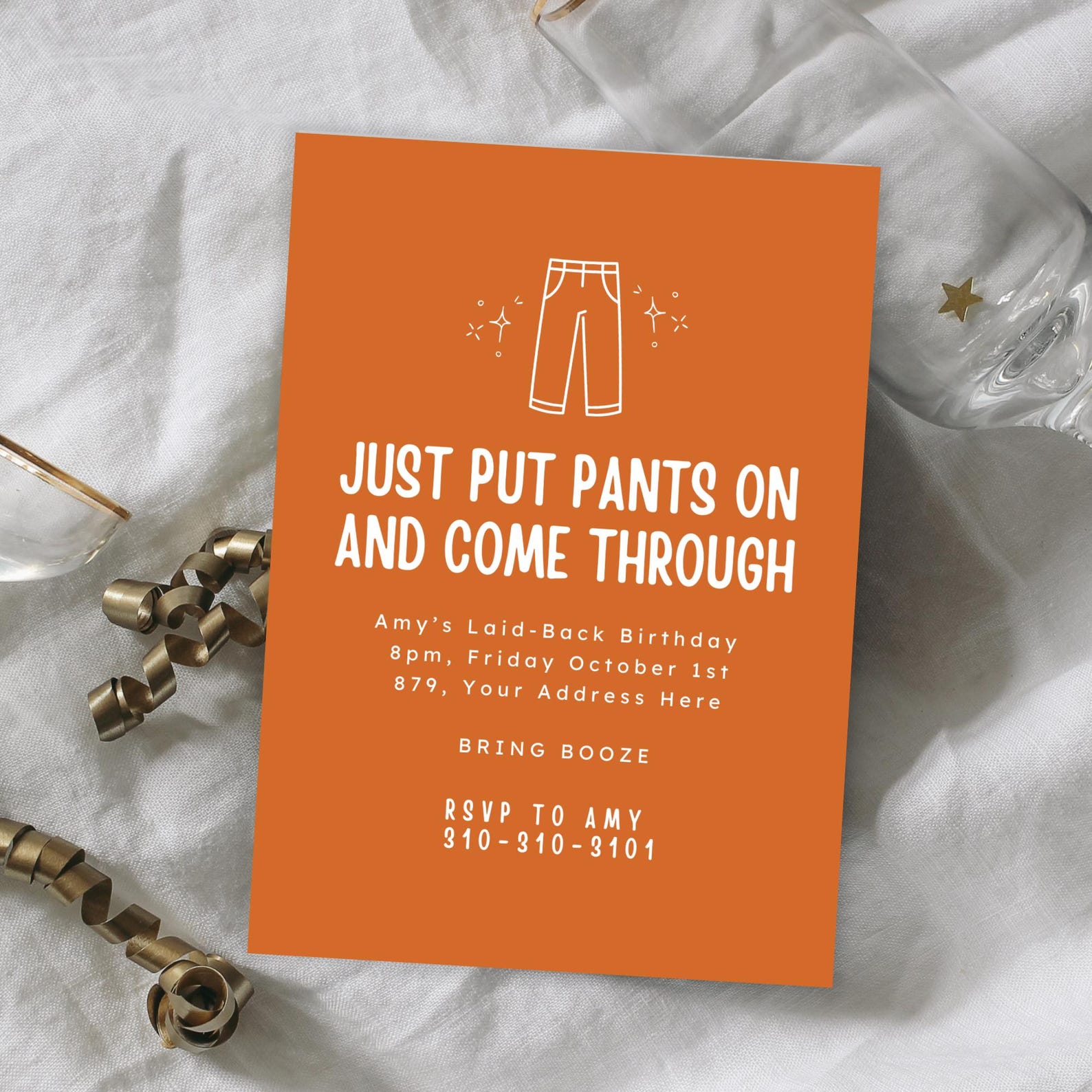 Minimalist Birthday Party Invitation Design | Orange Party Invitation ...