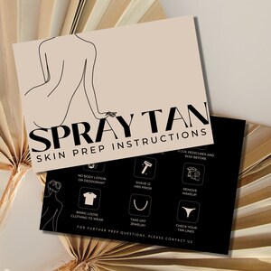 Spray Tan Artist Skin Prep Card Editable Template Client Care Cards Black & Beige Spray Tanning ...