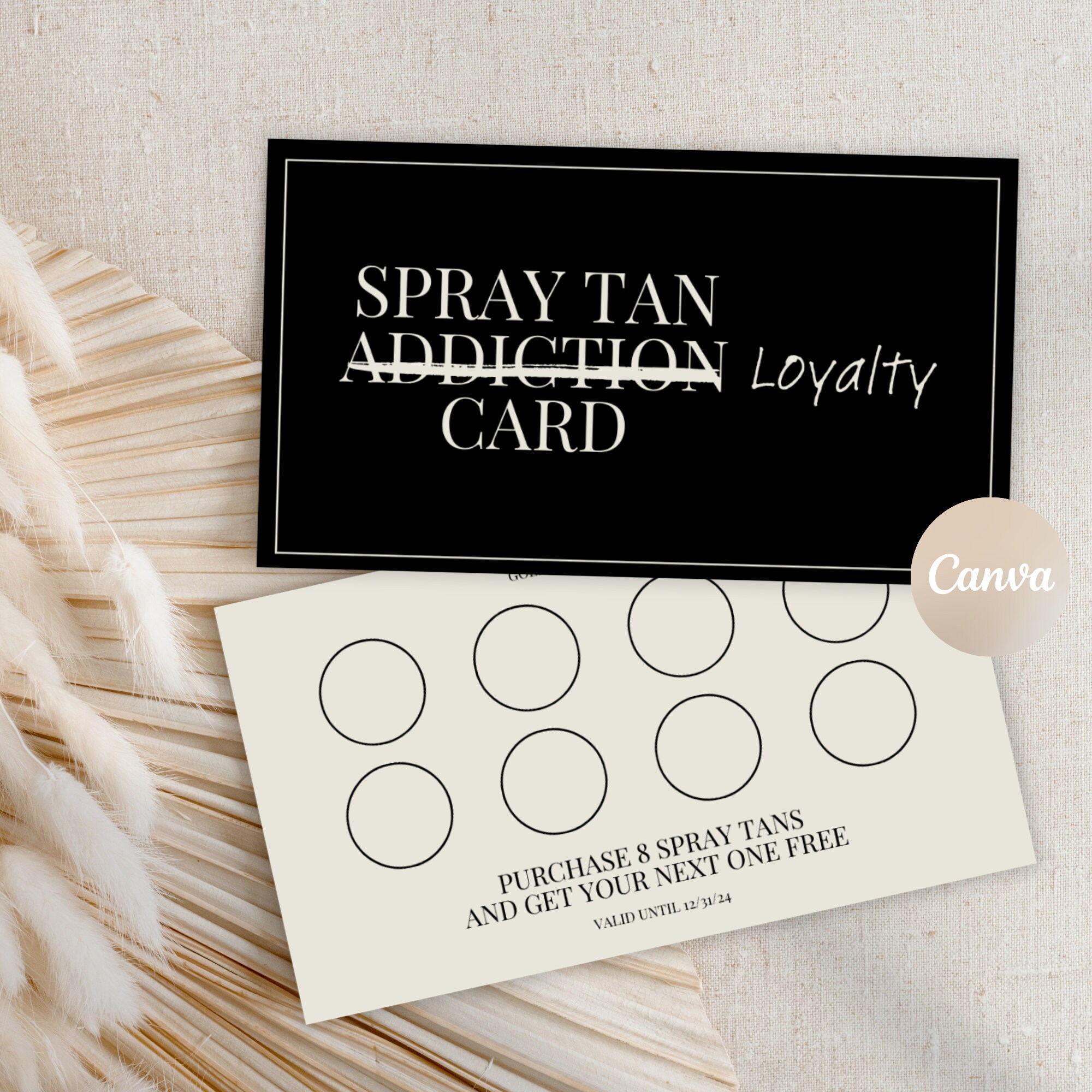 Spray Tan Loyalty Card Design Editable Template Black & Beige Loyalty ...
