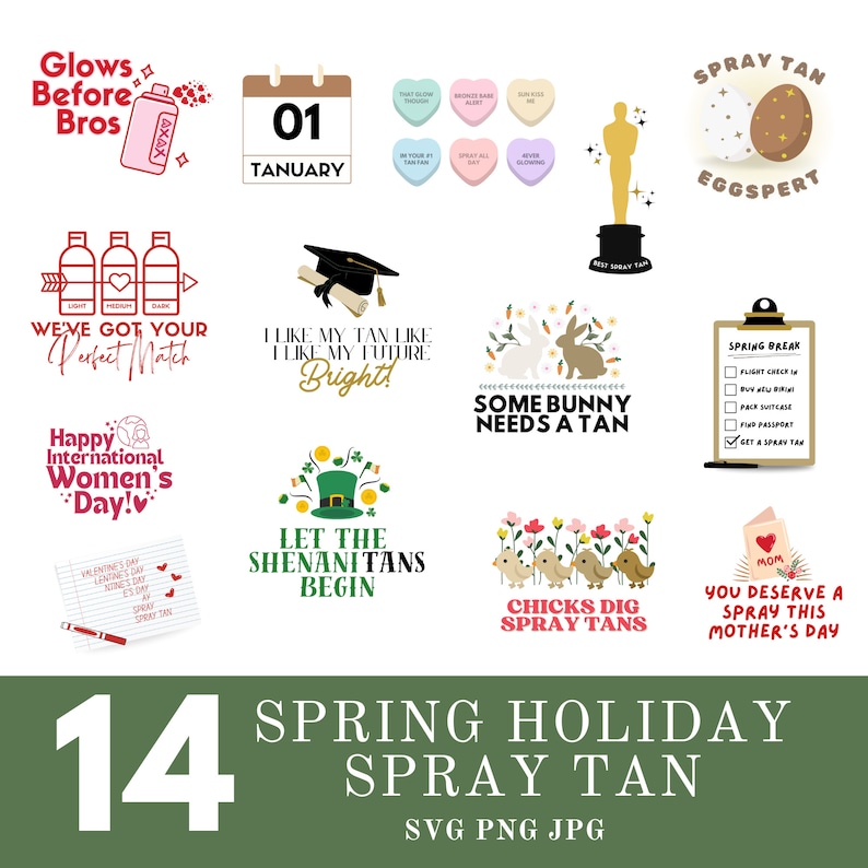 Spray Tan Spring Svg Bundle | Spray Tan Pngs | Valentine's Svg | Easter ...