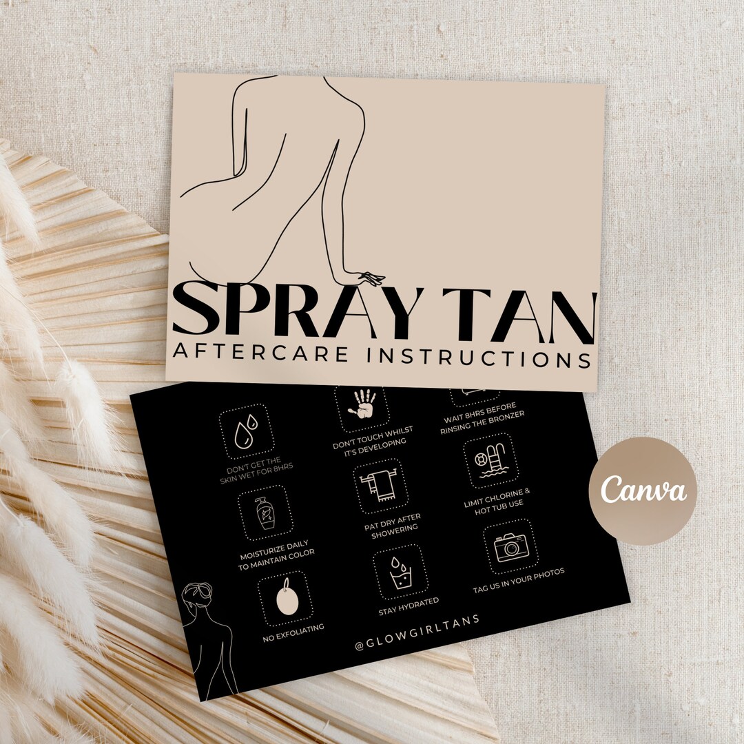 Spray Tan Artist Aftercare Card Editable Template | Client Care Cards ...