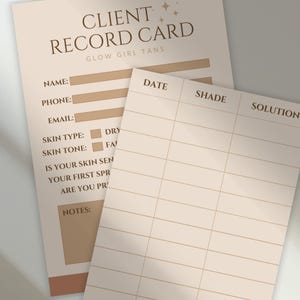 Spray Tanning Client Record Card 5x7 | Spray Tan Artist | Editable ...