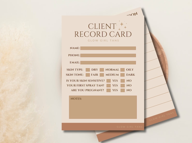 Spray Tanning Client Record Card 5x7 Spray Tan Artist Editable ...