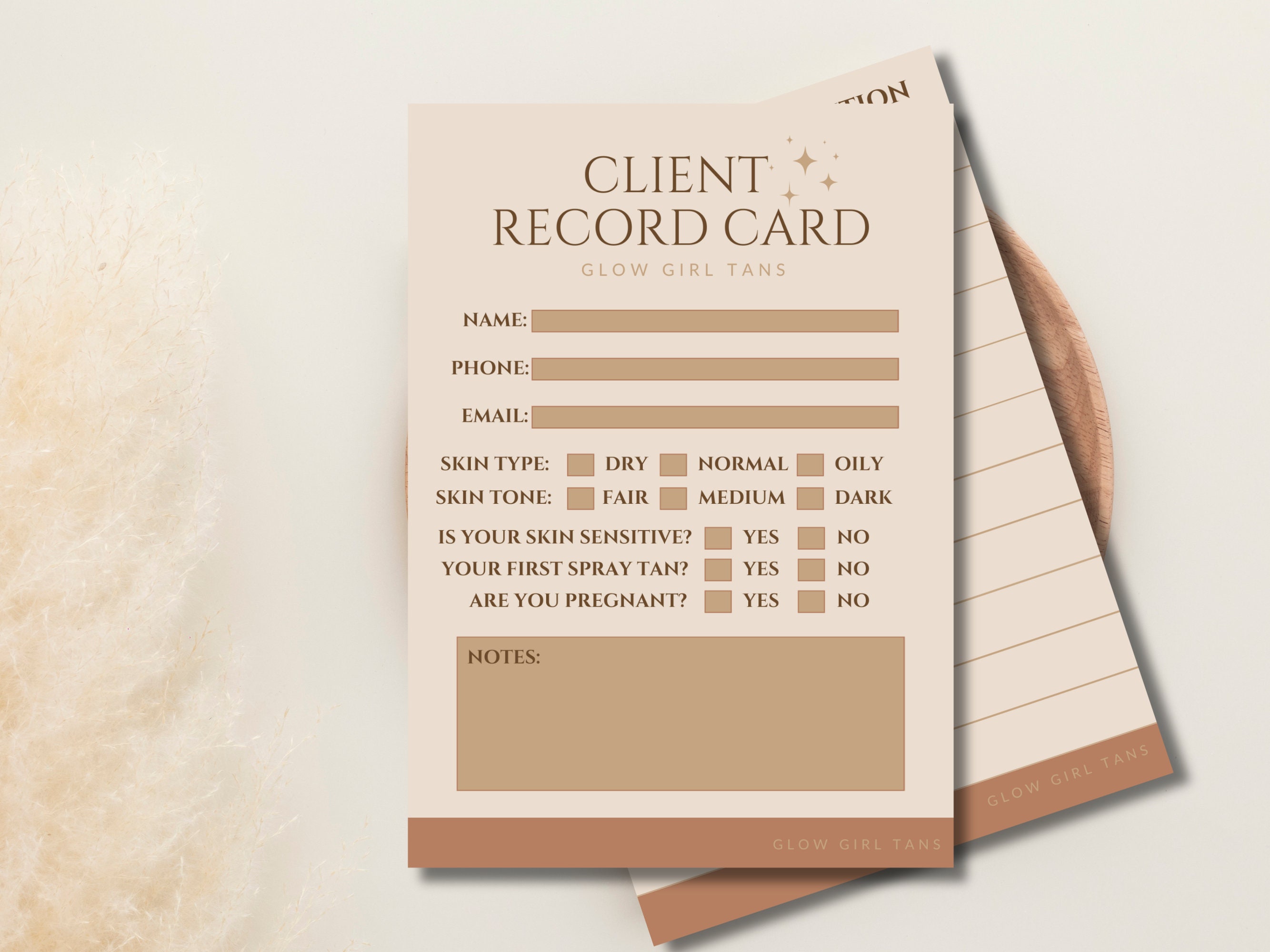 Spray Tanning Client Record Card 5x7 Spray Tan Artist Editable ...