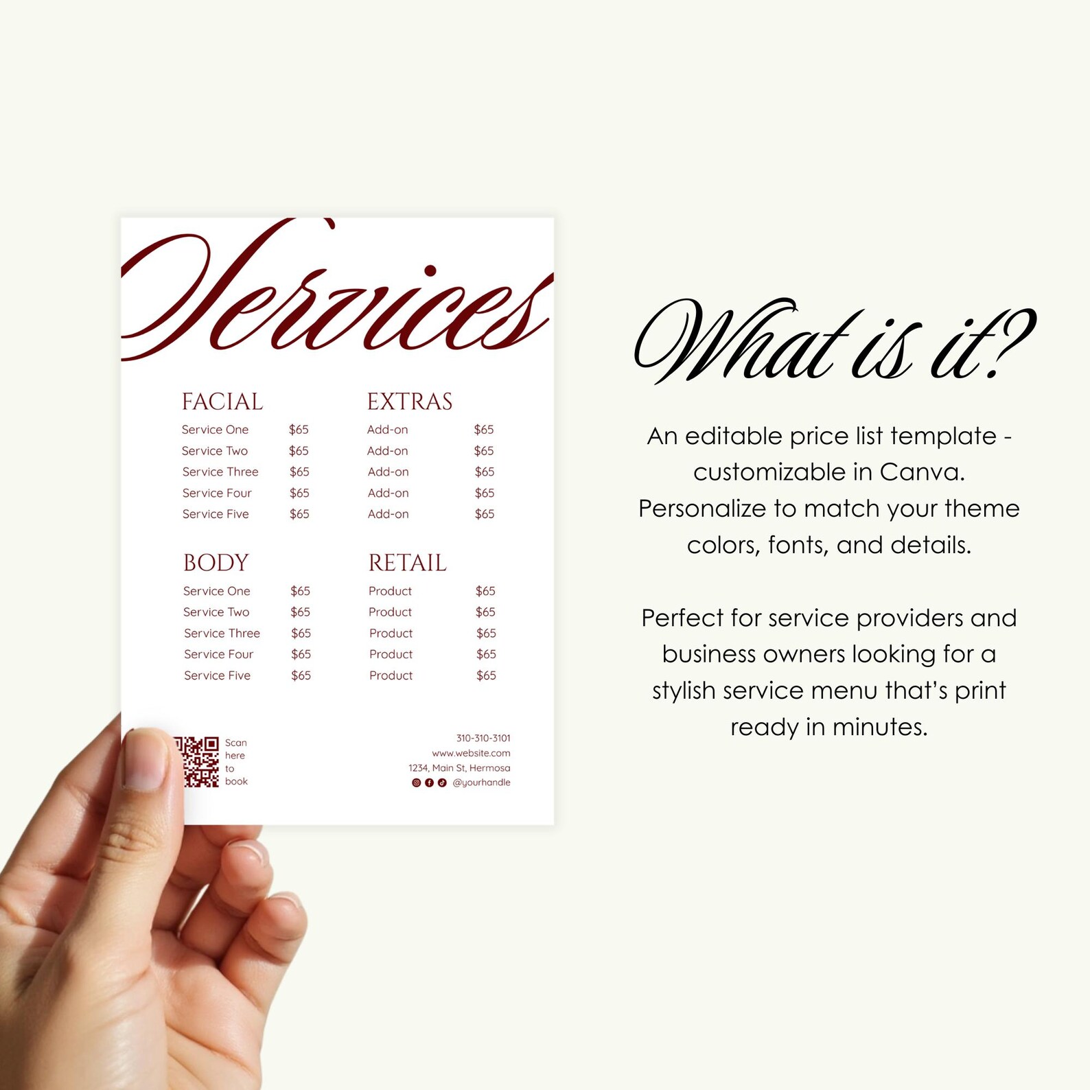 Price List Template | Printable Small Business Service Menu | Pricing ...