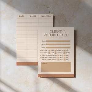 Spray Tanning Client Record Card 5x7 | Spray Tan Artist | Editable ...