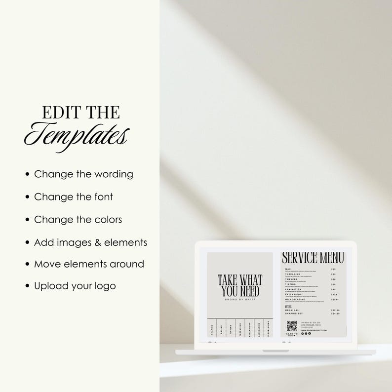 Brow Artist Price List Template | Printable Beauty Business Service ...