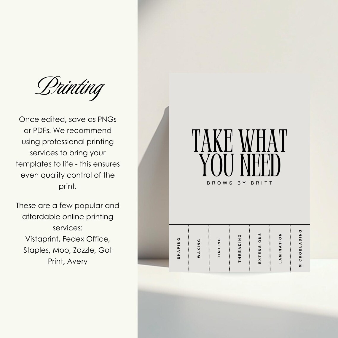 Brow Artist Price List Template | Printable Beauty Business Service ...