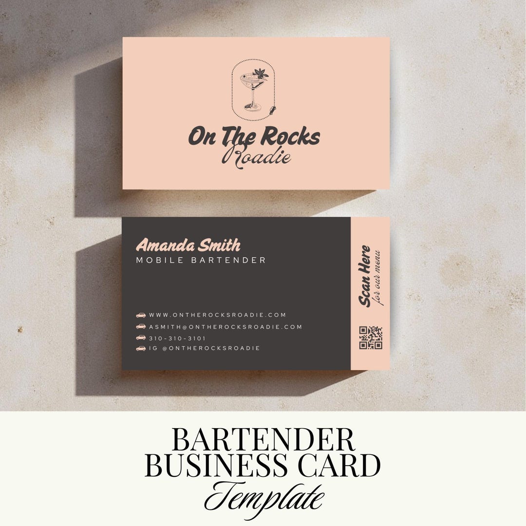 Mobile Bartender Business Card Template | Printable Mixologist Business ...