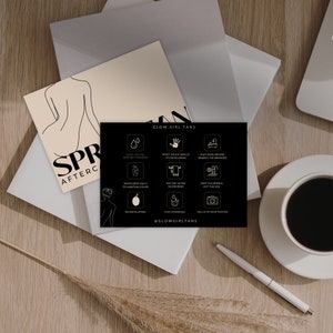 Spray Tan Artist Aftercare Card Editable Template | Client Care Cards | Black & Beige | Spray ...