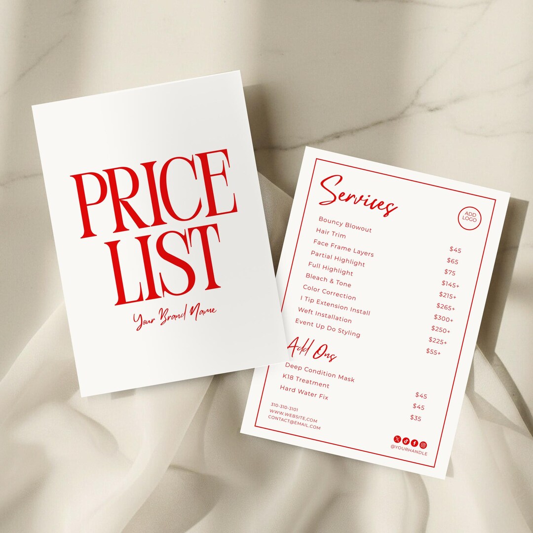 Salon Price List Template | Beauty Business Service Menu | Services ...