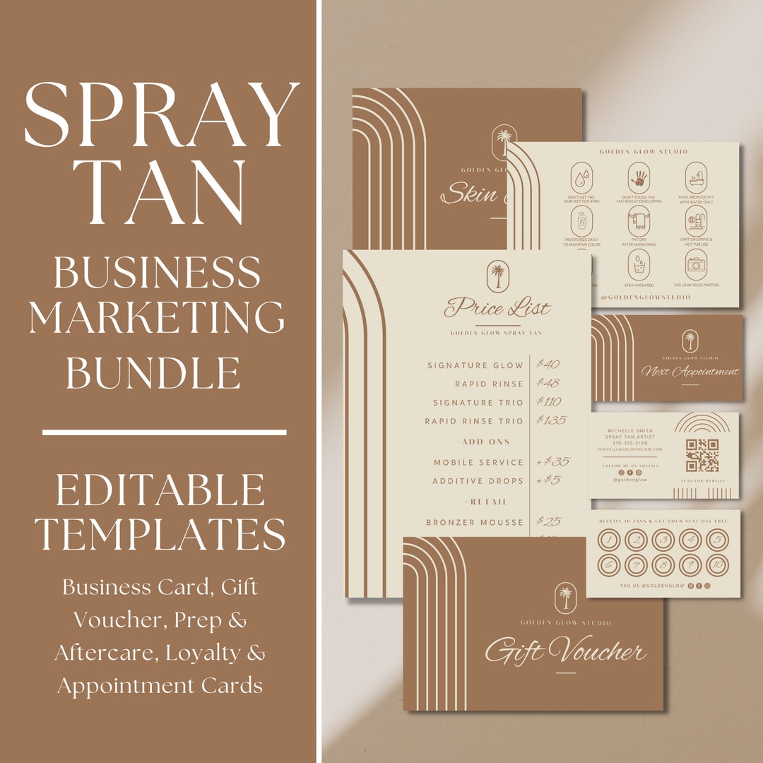 Spray Tan Business Marketing Bundle | Editable Templates | Spray Tan ...