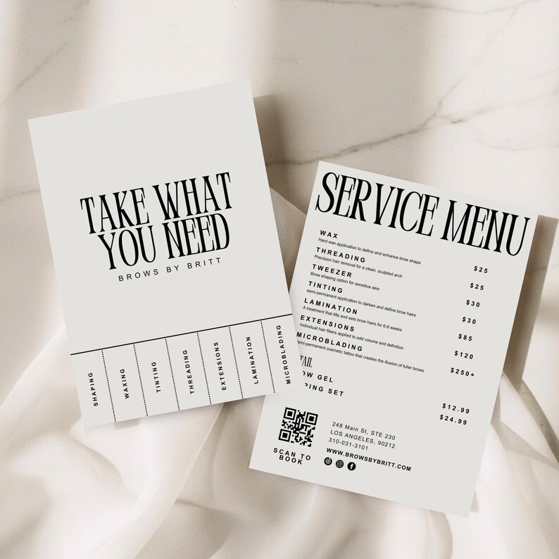 Brow Artist Price List Template | Printable Beauty Business Service ...