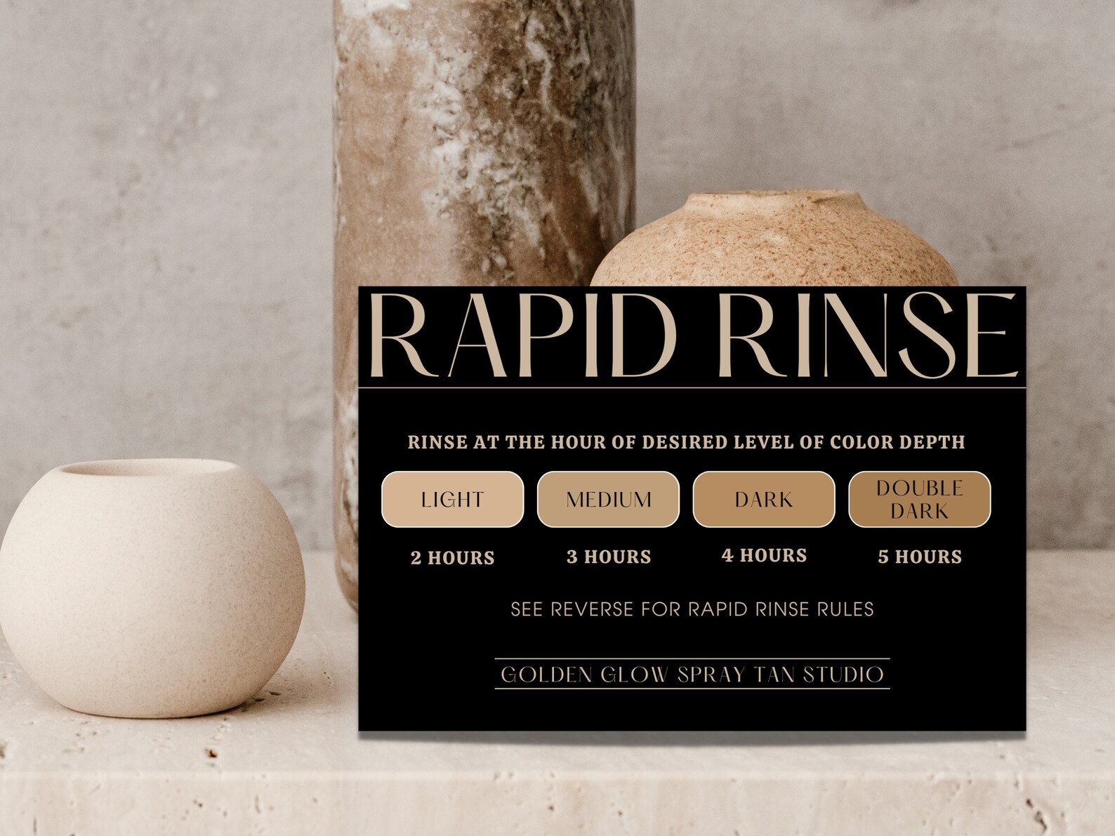 Rapid Rinse Spray Tan Aftercare Card Express Spray Tan Rack Card Client ...