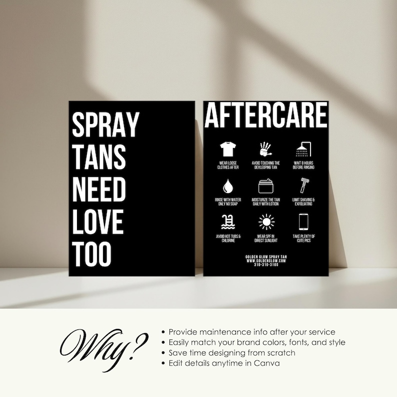 Spray Tan Aftercare Card Template | Printable Beauty Business Client ...