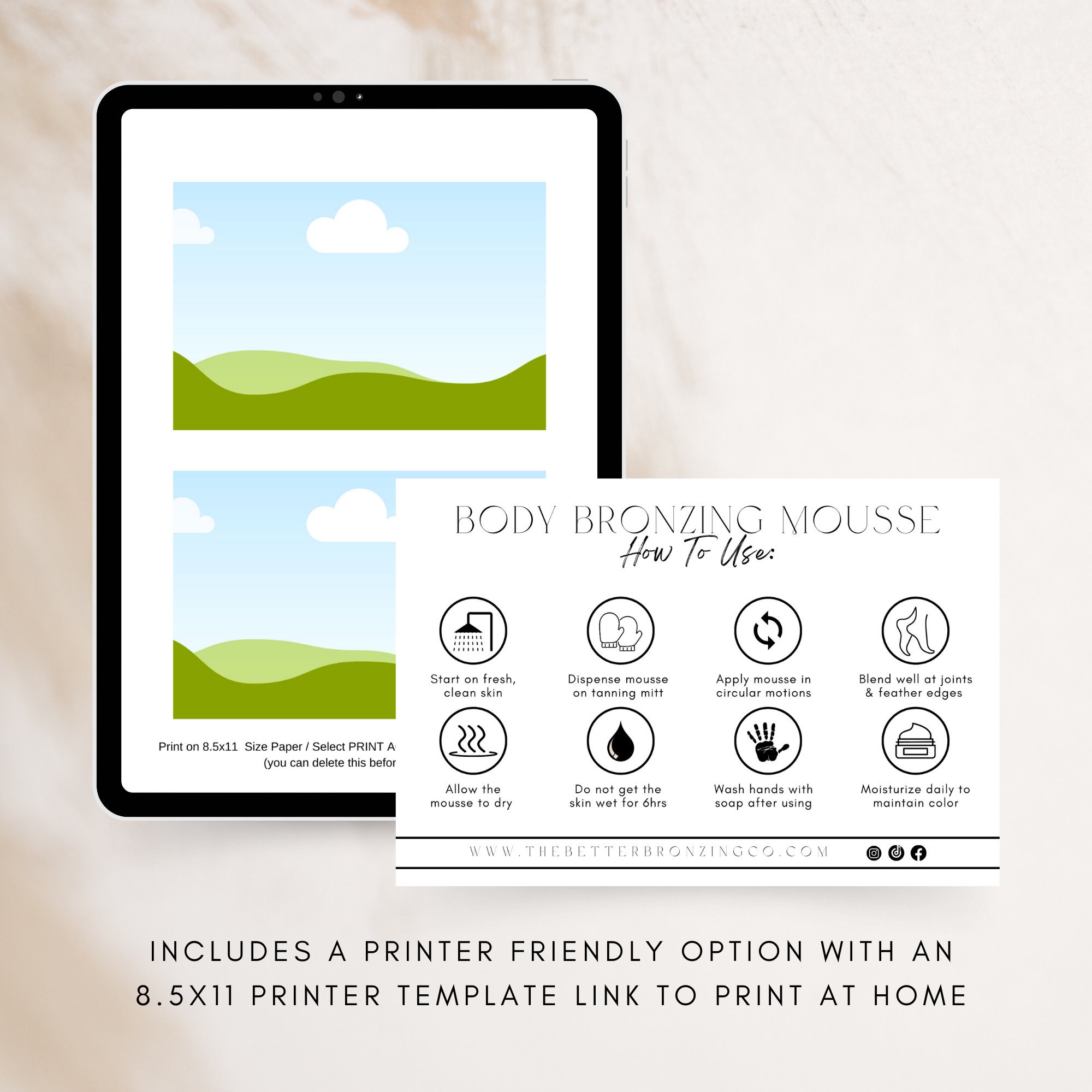 Tanning Mousse Care Card Editable Template Design | Self-tan ...