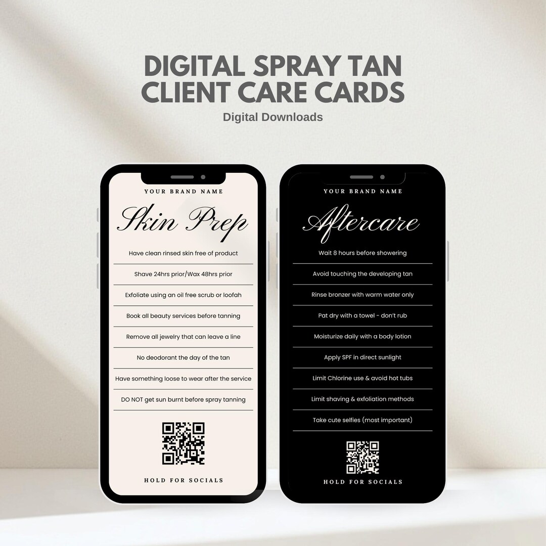 Digital Spray Tan Aftercare Cards | Beauty Business Client Care Card ...