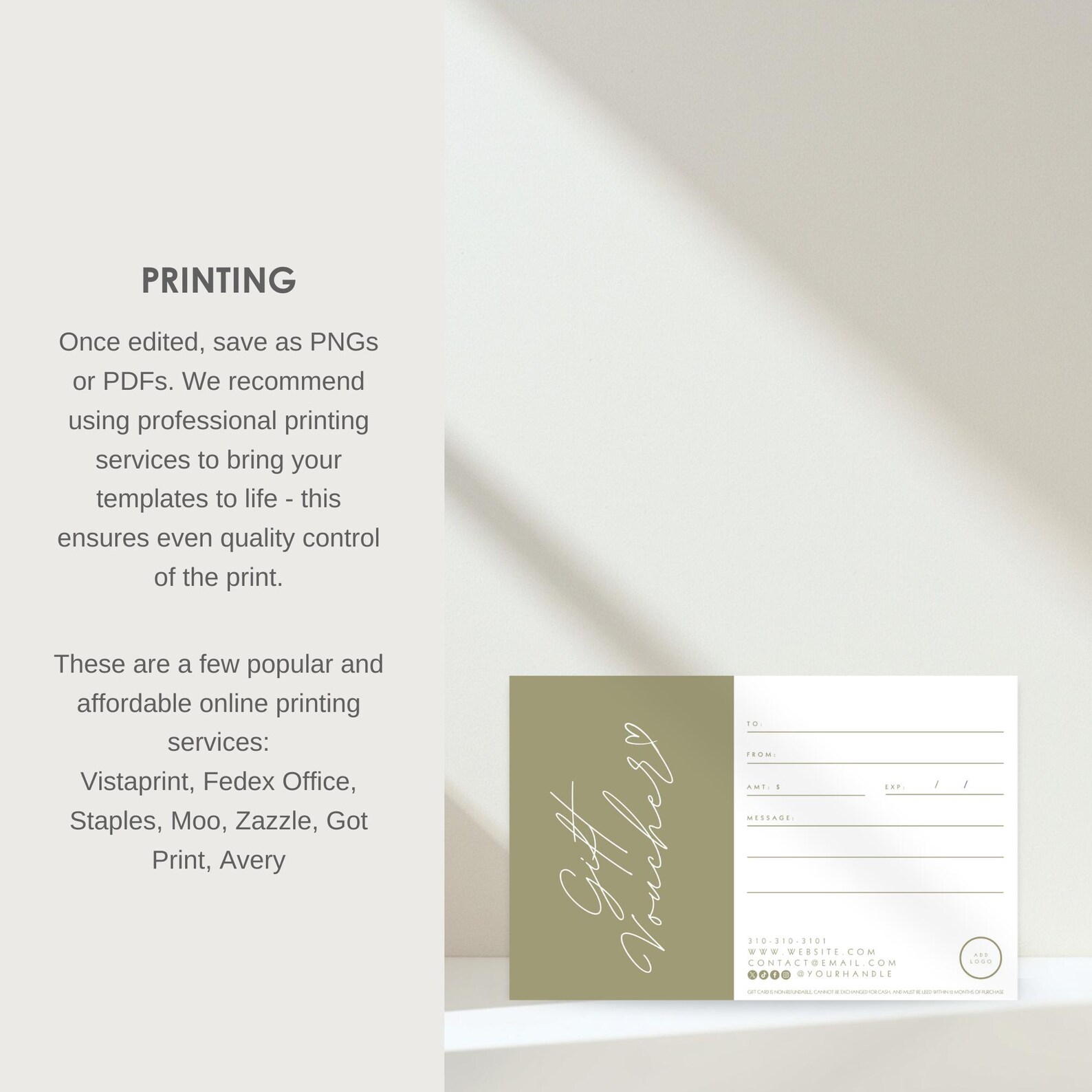 Minimalist Gift Voucher Design | Small Business Gift Card | Neutral ...