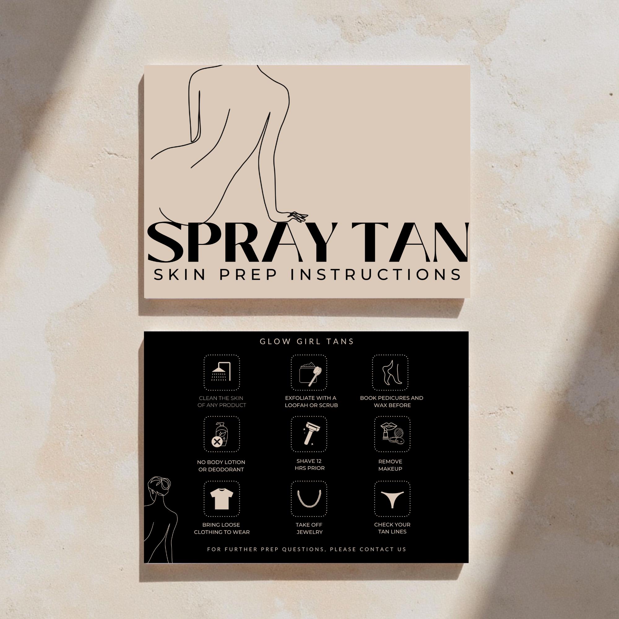 Spray Tan Artist Skin Prep Card Editable Template | Client Care Cards ...