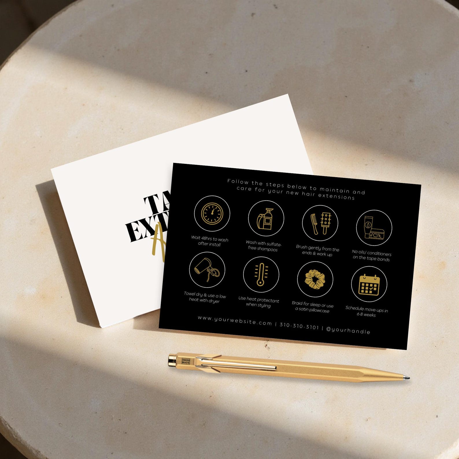 Tape-in Extensions Care Card | Client Care Card | Luxury Aesthetic ...