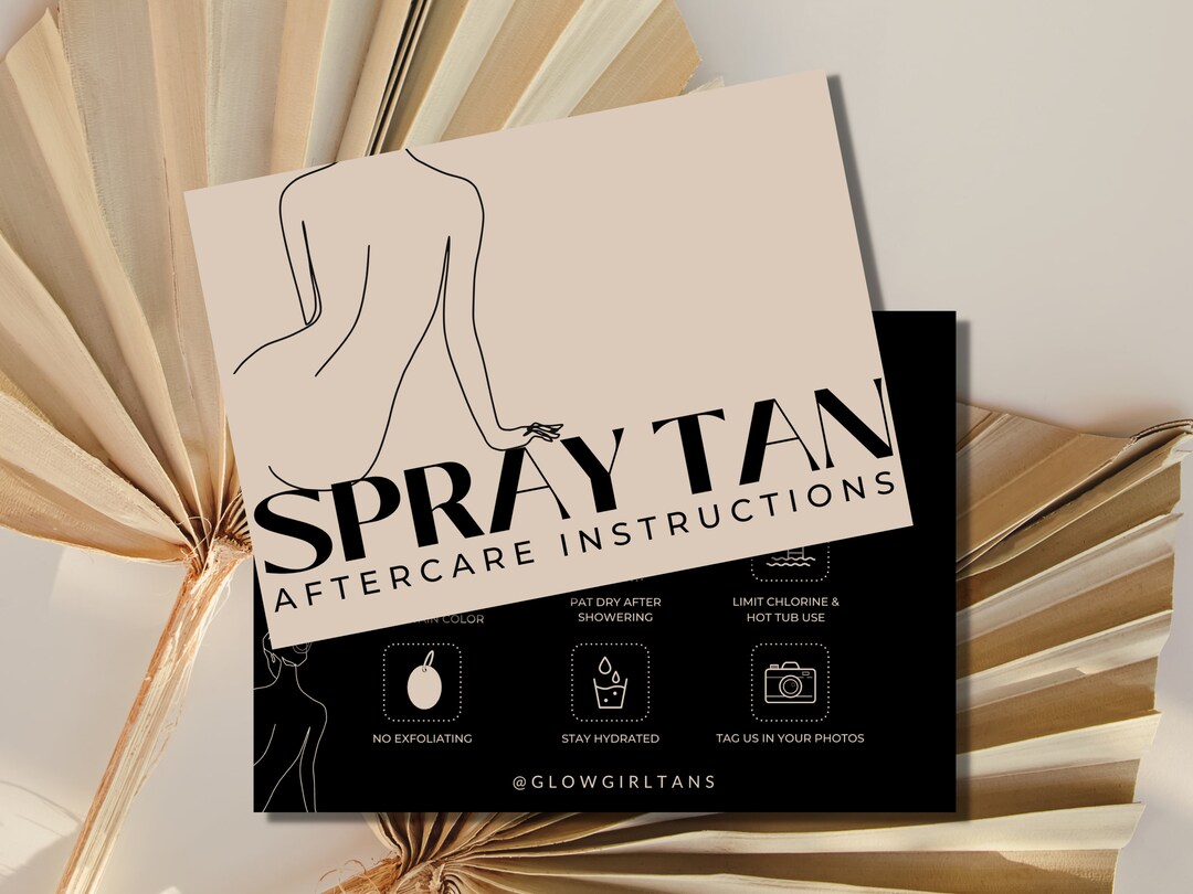 Spray Tan Artist Aftercare Card Editable Template Client Care Cards Black & Beige Spray Tanning ...