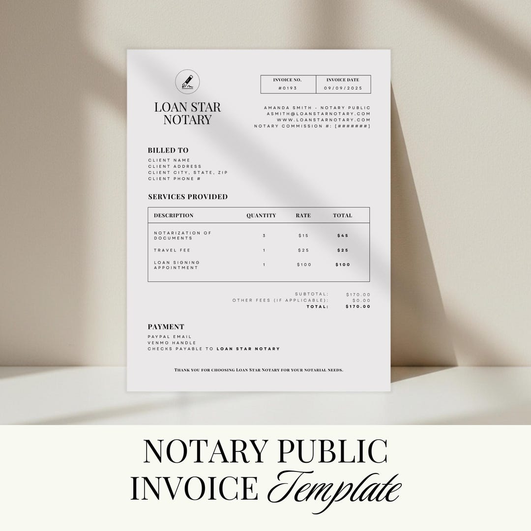 Notary Public Invoice Template | Printable Invoices | Loan Signing ...
