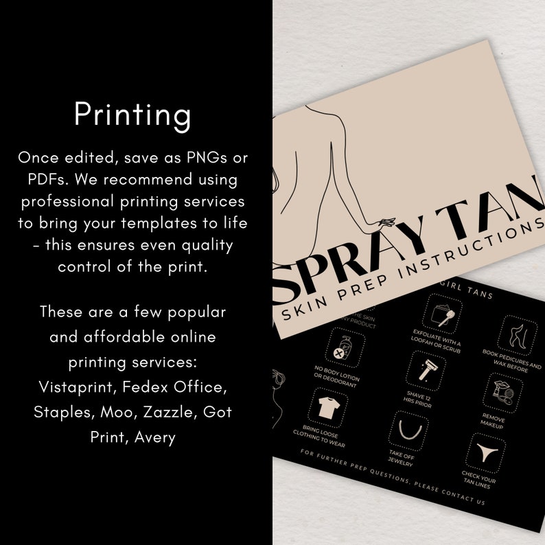 Spray Tan Artist Skin Prep Card Editable Template | Client Care Cards ...